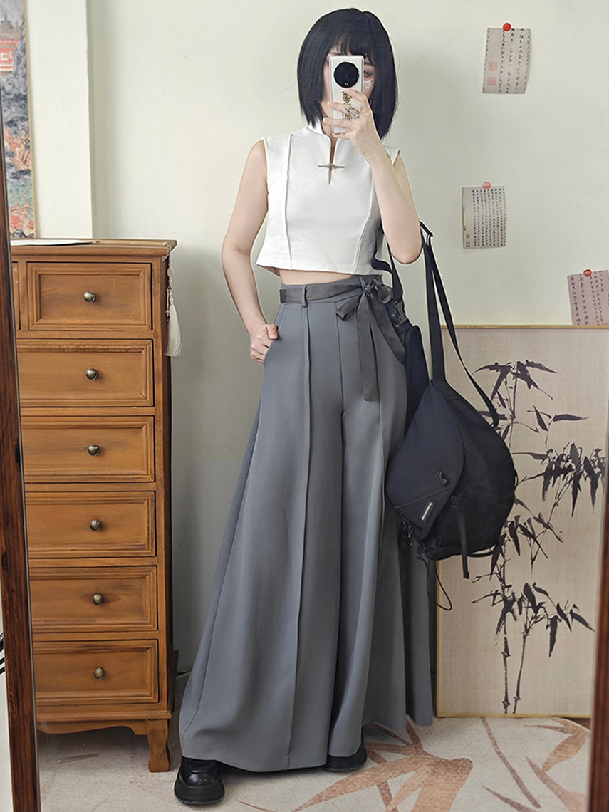 竹風。清影－高腰壓褶褲｜織墨